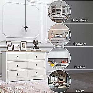 AILEEKISS White Dresser for Bedroom Modern 6 Drawers Dresser with Metal Handles Wood Storage Chest of Drawers for Bedroom, Living Room, Hallway, Entryway, Closet (Natural White)