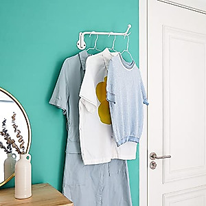 Mkono Wall Mounted Clothes Hanger with Swing Arm Holder Valet Hook Metal Hanging Drying Rack Space Saver for Closet Organizer, Bathroom, Bedroom, Laundry Room 2 Pack, White