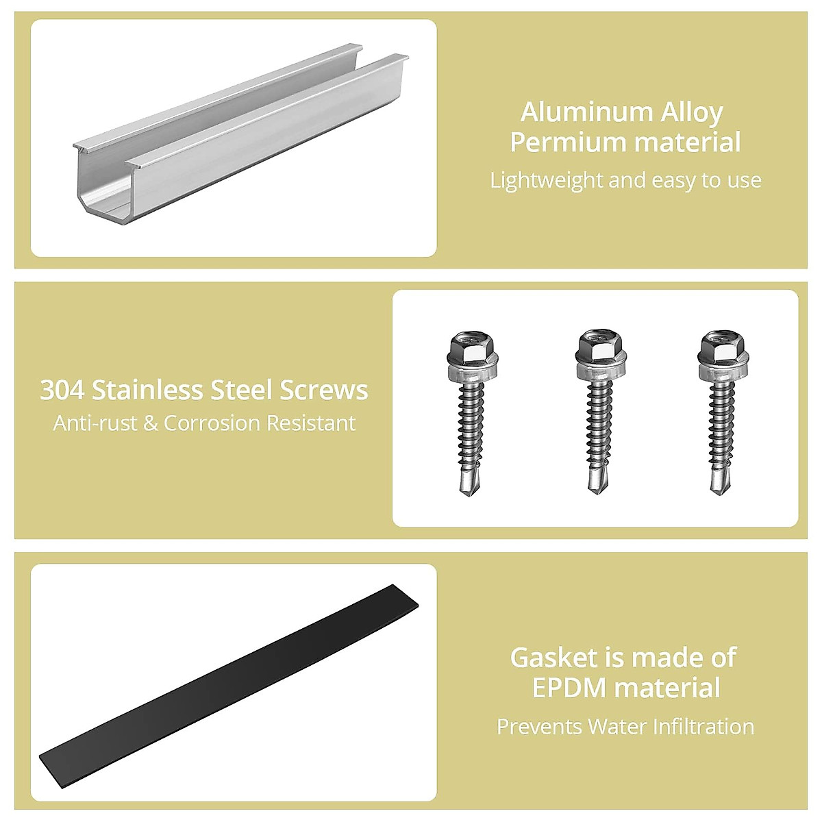 Anbte 6Pcs 7.87in Solar Panel Mounting Rail, Aluminum Solar Panel Mounting Brackets Include M5.5*30mm Screws + Rubber Pads, Solar Panel Brackets Kit for Metal Roof, Tin Roof, Flat Roof, Sheet Roof