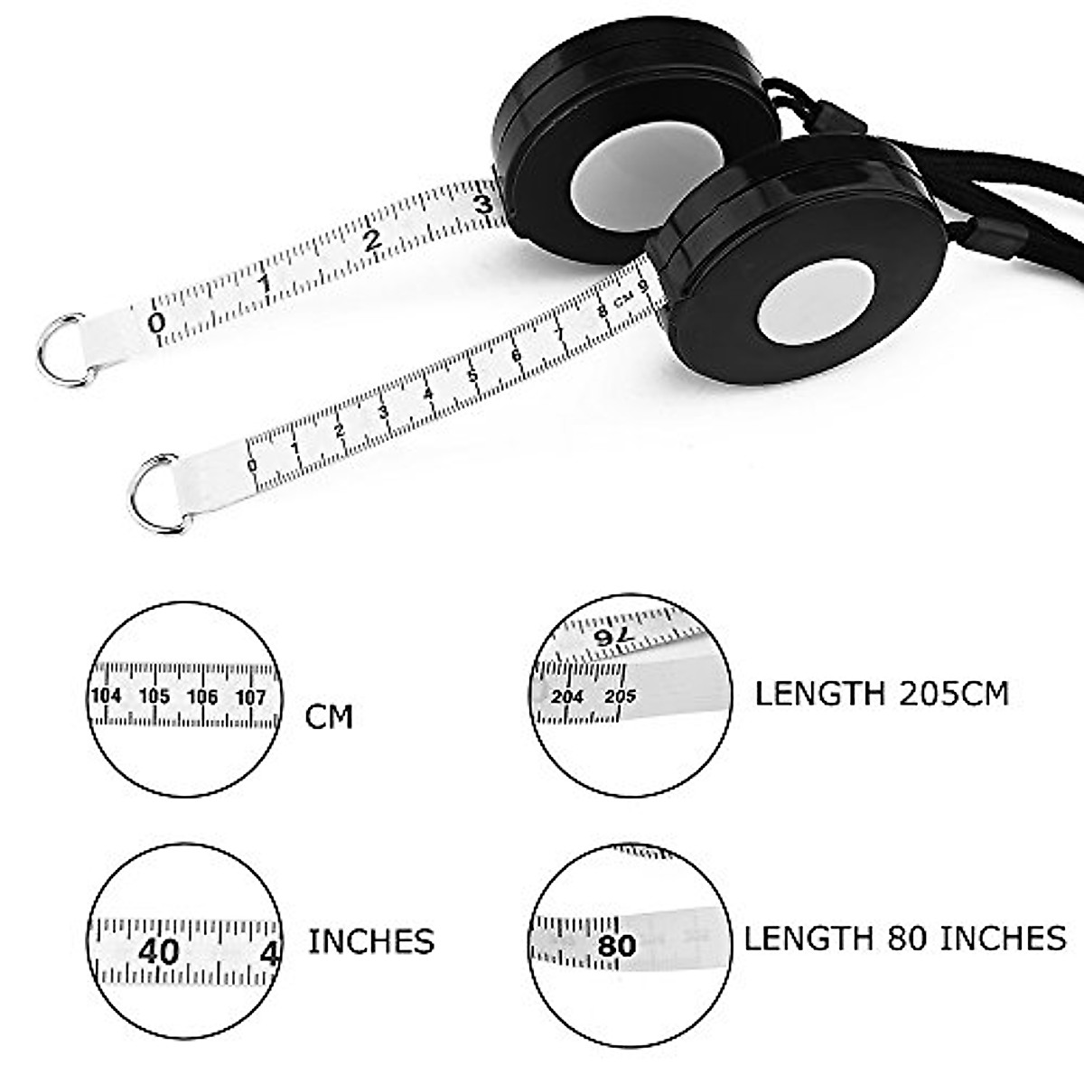 WIN TAPE 80'' / 205 CM Black Retractable Tape Measure with Black Rope