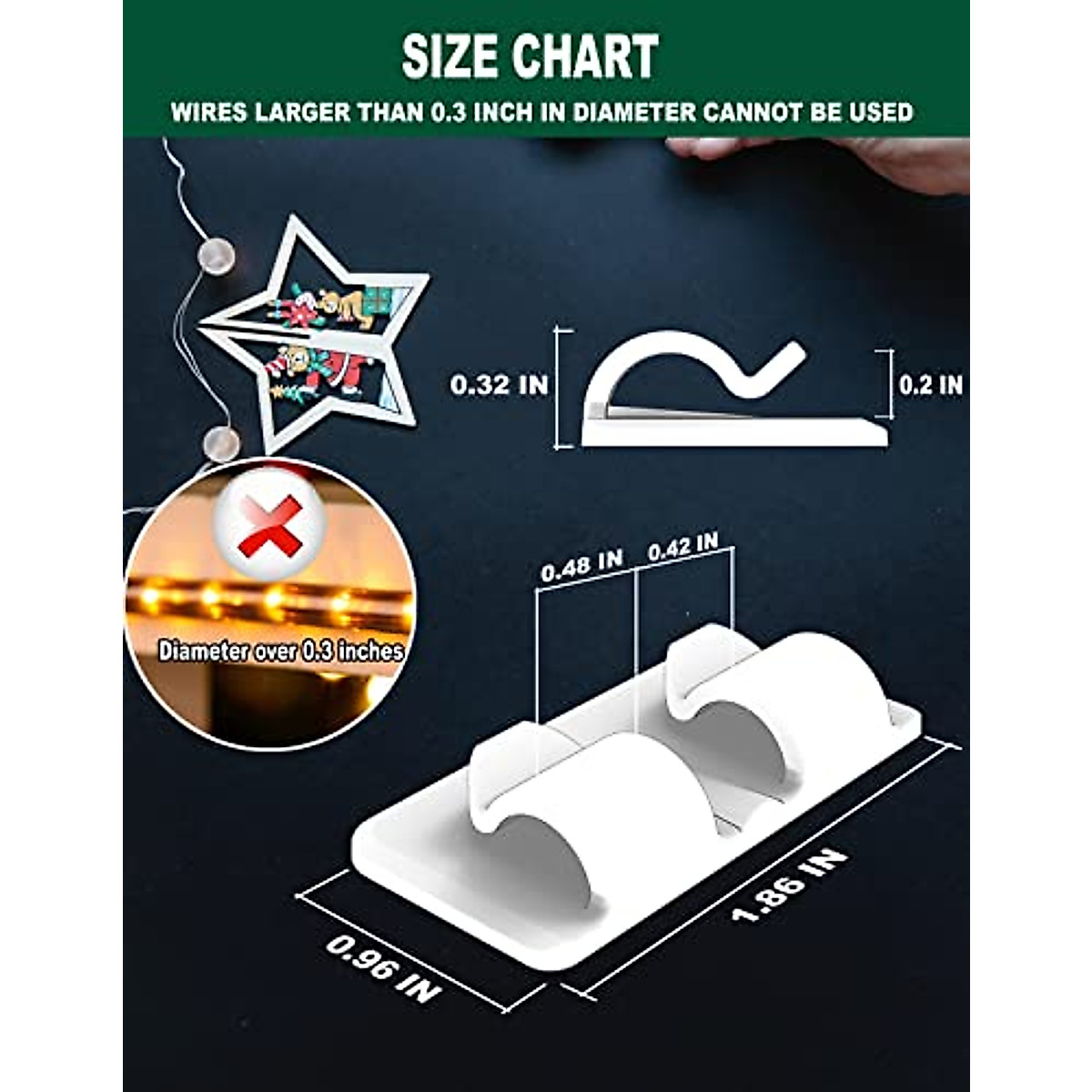 Outdoor Light Clips: 20 Clips Clear - Hooks for Outdoor String Lights - Adhesive Waterproof Strips Outdoor Light Clips for Patio Hanging Heavy Duty Gutter Outside Fence Window Christmas Decorate