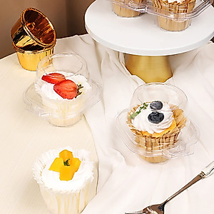 FVIEXE 100 Pack Individual Cupcake Containers, Single Plastic Cupcake Storage Boxes, Disposable Clear Cupcake Holder with Lid To Go Muffin Transport Carrier with 100 Pack Cupcake Liners for Party