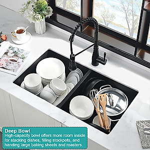 32 Inch Black Kitchen Sink Undermount-iAnomla 32x18 Inch Double Bowl Kitchen Sink 50/50 Black Quartz Composite Undermount Kitchen Sink