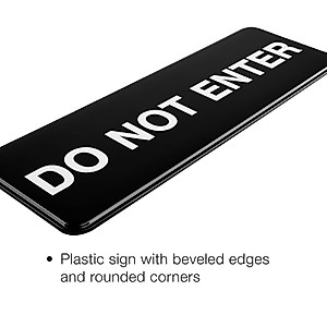 Excello Global Products Do Not Enter Sign: Easy to Mount Informative Plastic Sign with Symbols 9"x3", Pack of 3 (Black)