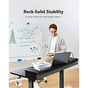 HUANUO 48″ x 24″ Electric Standing Desk with 2 Drawers, C-Clamp Mount Compatible, Height Adjustable Computer Desk, Home Office Stand Up Desk with 4 Preset Heights & 2 Hooks, Black