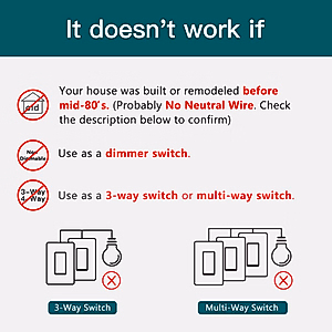 TREATLIFE Single Pole Smart Light Switch, Neutral Wire Required, 2.4Ghz Wi-Fi Light Switch, Works with Alexa and Google Home, Schedule, Remote Control, ETL Listed