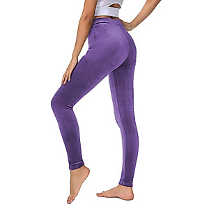 COZZYON Women Velour Leggings, High Waist Soft Leggings Warm Winter Velour Yoga Pants(Purple,L)