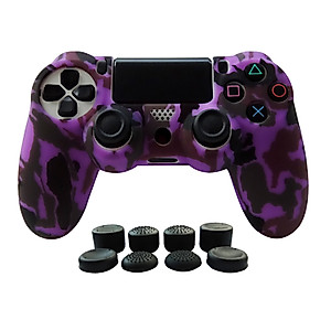 Hikfly Silicone Gel Controller Cover Skin Protector Compatible for PS4/PS4 Slim/PS4 Pro Controller (1 x Controller Cover with 8 x FPS Pro Thumb Grip Caps)(Purple)