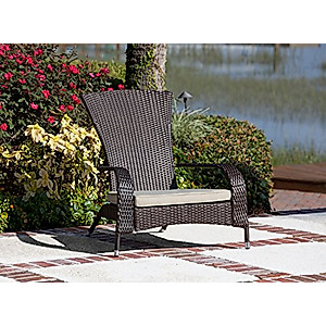 Patio Sense 61469 Coconino Wicker Lounge Chair All Weather Wicker Beige Cushion Armchair Lightweight Durable Adirondack Style Chair Beautiful Mocha Finish