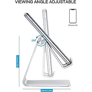 OMOTON Adjustable Cell Phone Stand, C2 Aluminum Desktop Phone Dock Holder Compatible with iPhone 11 Pro, SE, XR, 8 Plus 7 6, Samsung Galaxy, Google Pixel and More, Silver