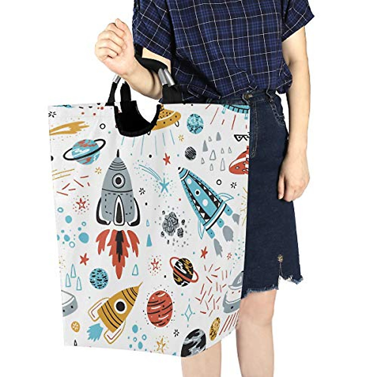 Blueangle Cartoon Rockets Laundry Basket Clothes Hamper Collapsible Durable Dirty Clothes Large Storage Laundry Organizer