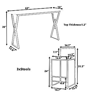 Harper & Bright Designs Modern 4-Piece Counter Height Dining Table Set, Extra Long Console Bar Kitchen and Dining Room Table Set with 3 Padded Stools for Small Places, Gold+White