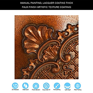 PAINTSDECOR Faux Plastic Ceiling Tiles Peel and Stick Tin Ceiling Tiles Distressed for Cafe Club Salon Hotel Store Bar 2'x2' PL80 Archaic Copper 10pcs