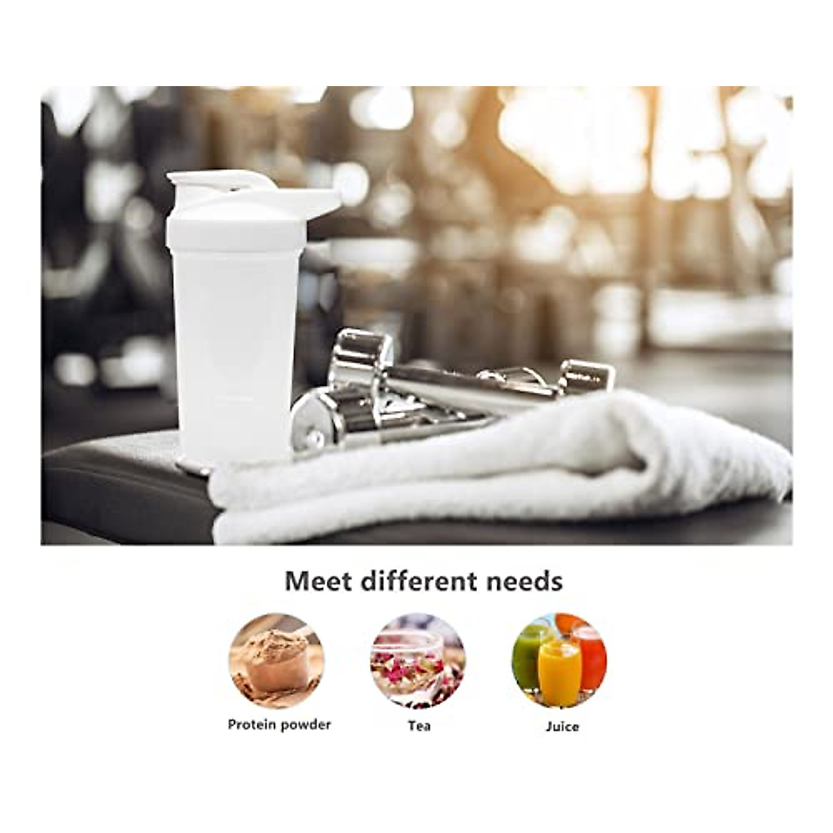 YAYAYOUNG Shaker Bottle Protein Shakes Cup and 16-Ounce/500ML Shaker Bottle with Whisk Balls, Protein Shaker Bottle Set, Free of BPA plastic (Bule+White(2PCS))