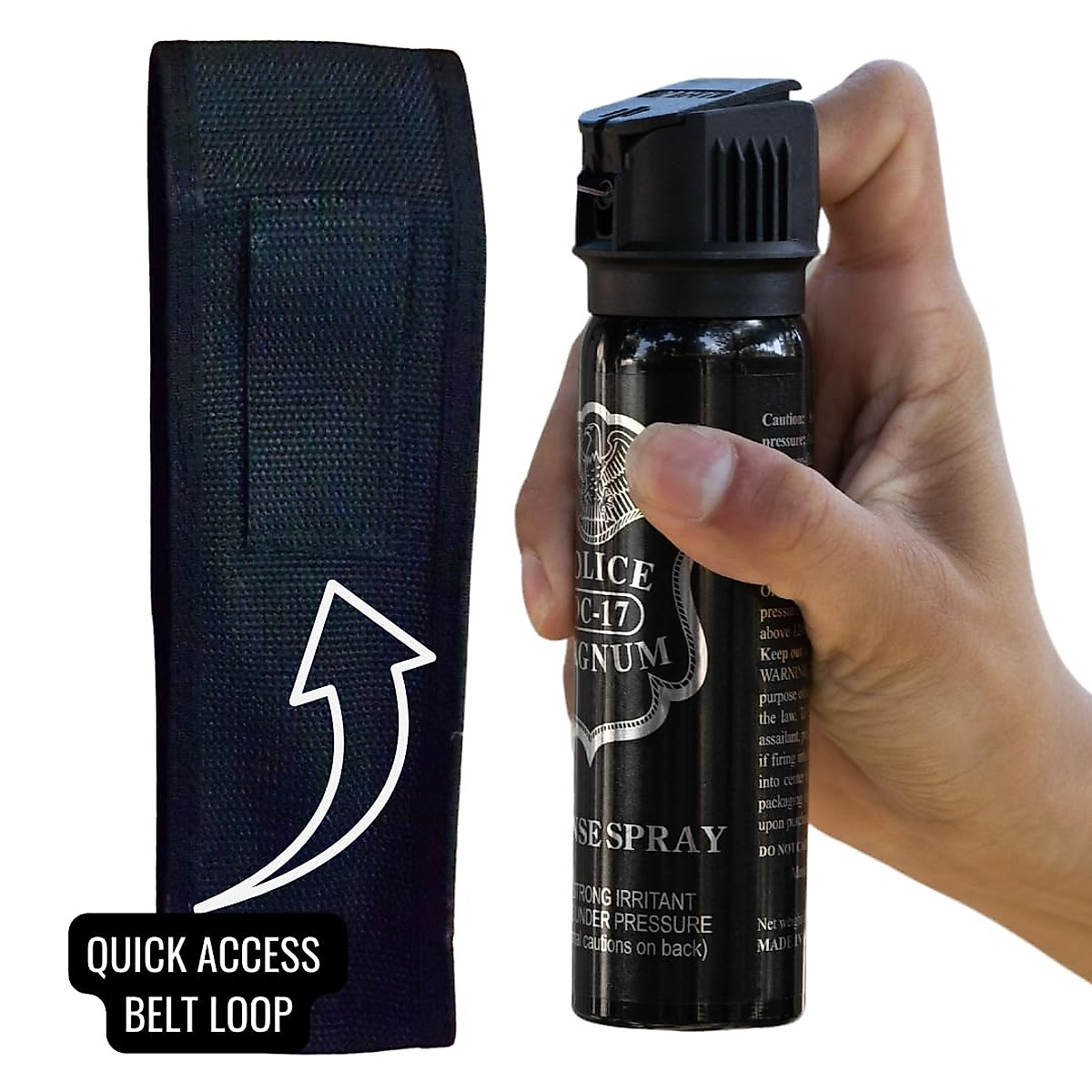 Police Magnum Pepper Spray Nylon Holster Combo Pack- Maximum Heat Strength- 16ft Range- Proudly Made in The USA (4oz FT Stream Nylon Holster)