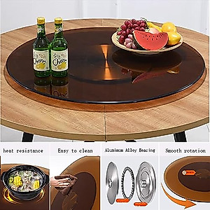 DOUKI 40In Tempered Glass Lazy Susan Turntable For Dining Table Swivel Serving Plate, Thick Tempered Glass Turntable Rotating Serving Tray Brown (Color : Brown, Size : 70cm(28inch))