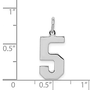 Solid 925 Sterling Silver Medium Number 5 Charm Pendant - 21mm x 8mm