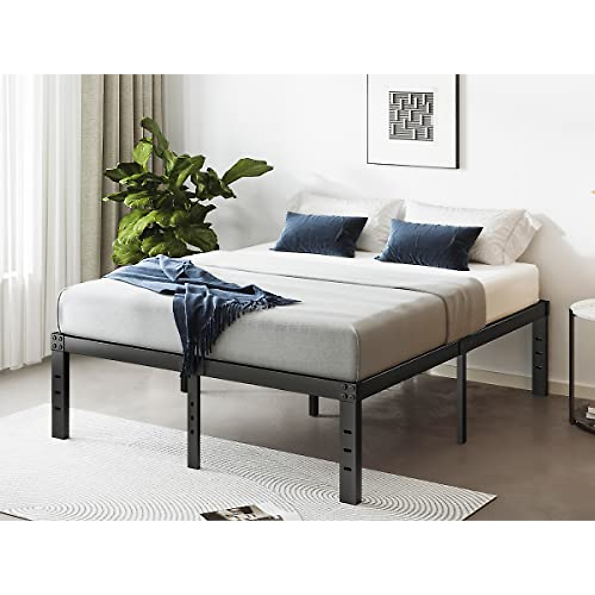 FSCHOS Bed-Frame-Queen, 12 Inch Metal Platform Queen-Size-Bed-Frame No Box Spring Needed, Heavy Duty Queen Size Bed Frame Easy Assembly, Noise Free, Black