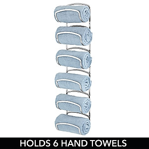 mDesign Metal Towel Shelves – Towel Rack for The Bathroom with 6 Compartments – Practical Bathroom Accessories for Both Large and Small Towels – Silver