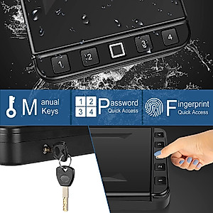 Biometric Gun Safe for Pistol, Quick Access Fingerprint Handgun Safe Firearm Lock Box,Gun Case for Home/Car/Travel - Upgraded Biometric/Keypad/Key Access,Silent Mode (Fingerprint Version)