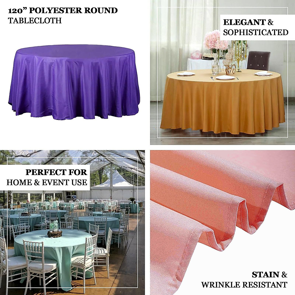 Efavormart 10PCS 120" Wholesale Round Tablecloth Polyester Round Table Linens for Wedding Party Banquet Restaurant - Beige