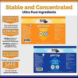 Bloom City Professional pH Up + Down Control Kit for Optimal Nutrient Uptake (two 1 quart bottles) 64 total oz