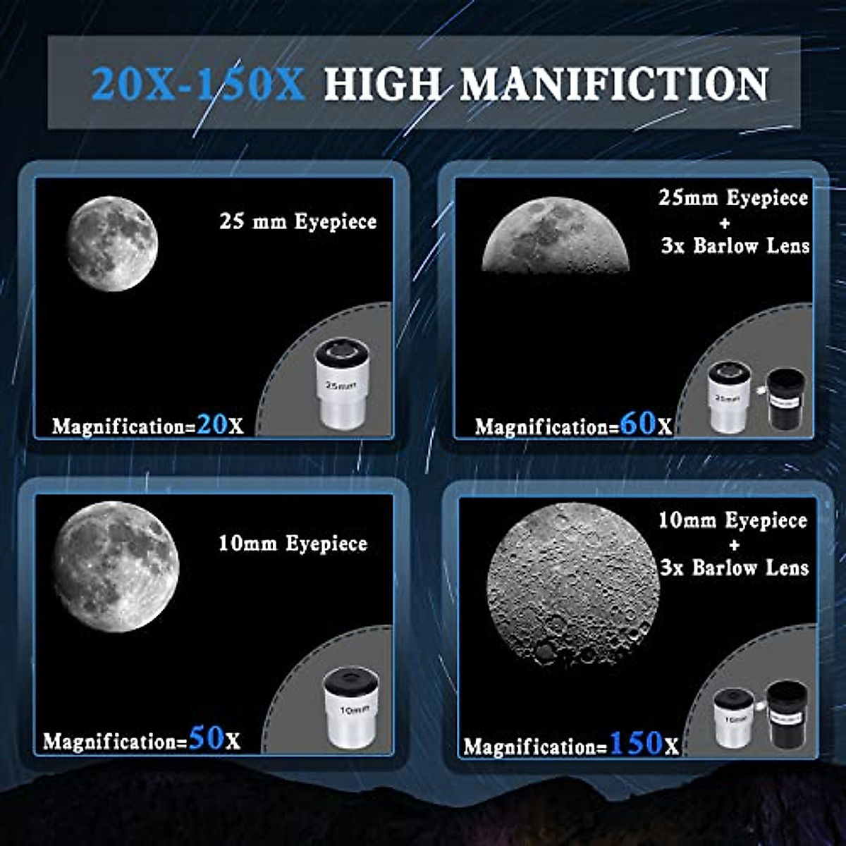 LUXUN Telescope for Adults Kids, 80mm Aperture 500mm Refracting Telescope for Astronomical Beginners - Travel Portable Telescope with Phone Adapter Wireless Remote Carry Bag