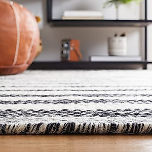 Safavieh Striped Kilim Collection 4' x 6' Black/Ivory STK807Z Flat Weave Wool & Cotton Area Rug