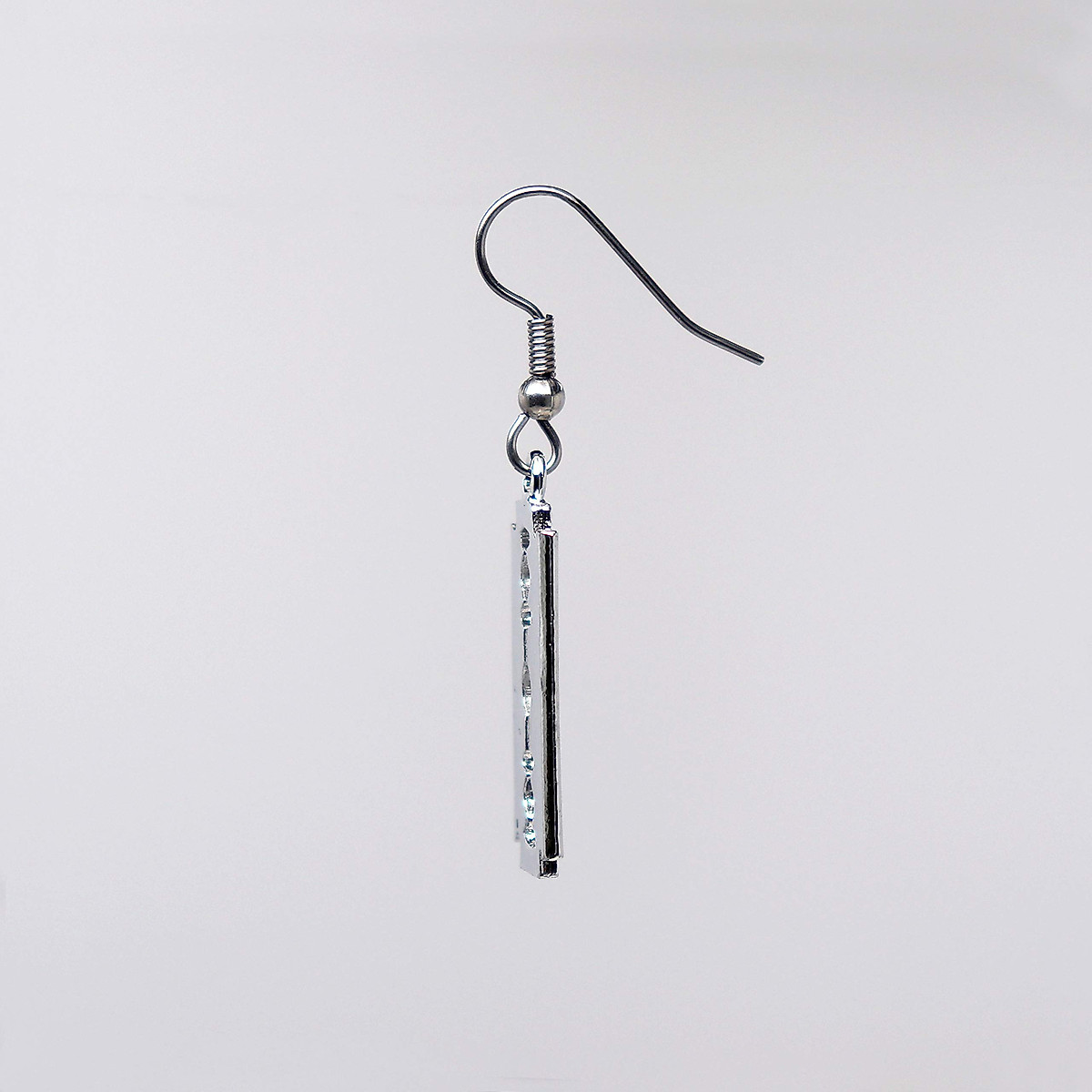 Gothic Razor Blade Dangle Earrings Polished Silver Finish Pewter