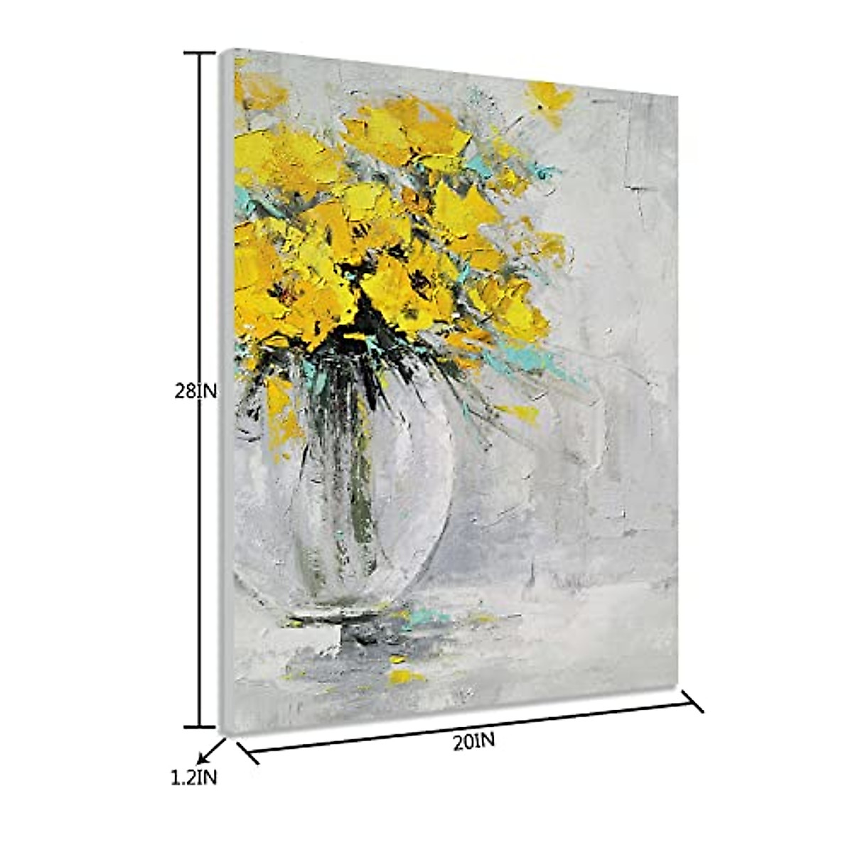 YHSKY ARTS Yellow Sun Flower in Vase Wall Arts - Hand Painted Still Life Canvas Oil Paintings - Modern Botanical Pictures for Living Room Bedroom Bathroom Decor