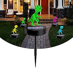 AVEKI Solar Garden Lights LED Landscape Light with 3D Dinosaur Pattern Colors Changing Night Light Auto On/Off Lawn Lights for Garden Yard Sidewalk Driveway Walkway