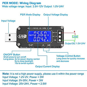 PEMENOL DC-DC CNC USB Step Up/Down Power Supply Regulator Module 3.5V-12V to 1.0V-24V 2-3W, Adjustable Boost Buck Voltage Converter Digital Display Voltmeter Ammeter Battery Capacity Tester