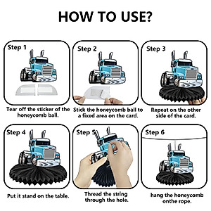 Heavy Trucks Semi Truck Happy Birthday Honeycomb Centerpieces Transportation Theme Decor for Men Boys 1st Birthday Party Supplies Baby Shower Decorations Photo Booth Props Favors