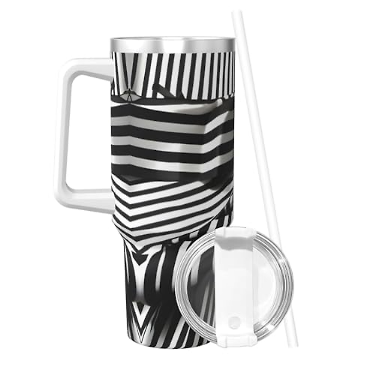 HULIBIN Black & White Stripe Print Double Deck Stainless Steel Travel Coffee Cup With Lid 40 Oz Ice Bully Cup