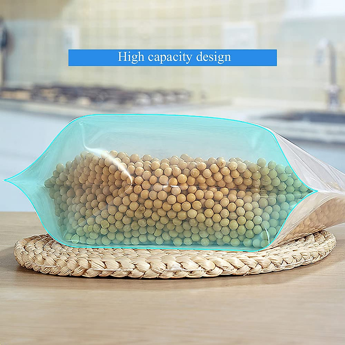 PENCK 2.5L Moisturize Proof Storage Bags 5Pcs Reusable Plastic Bags Emergency Water Storage Large Capacity Clear Cereal Dry Food Containers Stand Up Grain Sealed Bag with Funnel