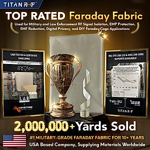 TitanRF Faraday Fabric Kit Includes 44"W x 36"L TitanRF Fabric + 36"L TitanRF Tape + Instructions. Military Grade Conductive Material Shields RF Signals (WiFi, Cell, Bluetooth, RFID, EMF Radiation).