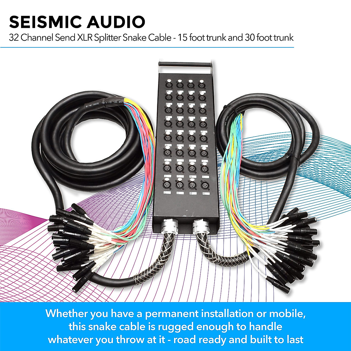 Seismic Audio - New 32 Channel XLR Send Splitter Snake Cable with Box - Two Trunks 15' and 30' Fantails - Pro Audio Stage, Studio, Road Split Y Extension Cables
