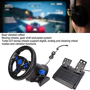 Racing Steering Wheel Driving Wheel, Gaming Steering Wheel 180 Degree Rotation with Floor Pedals for PC