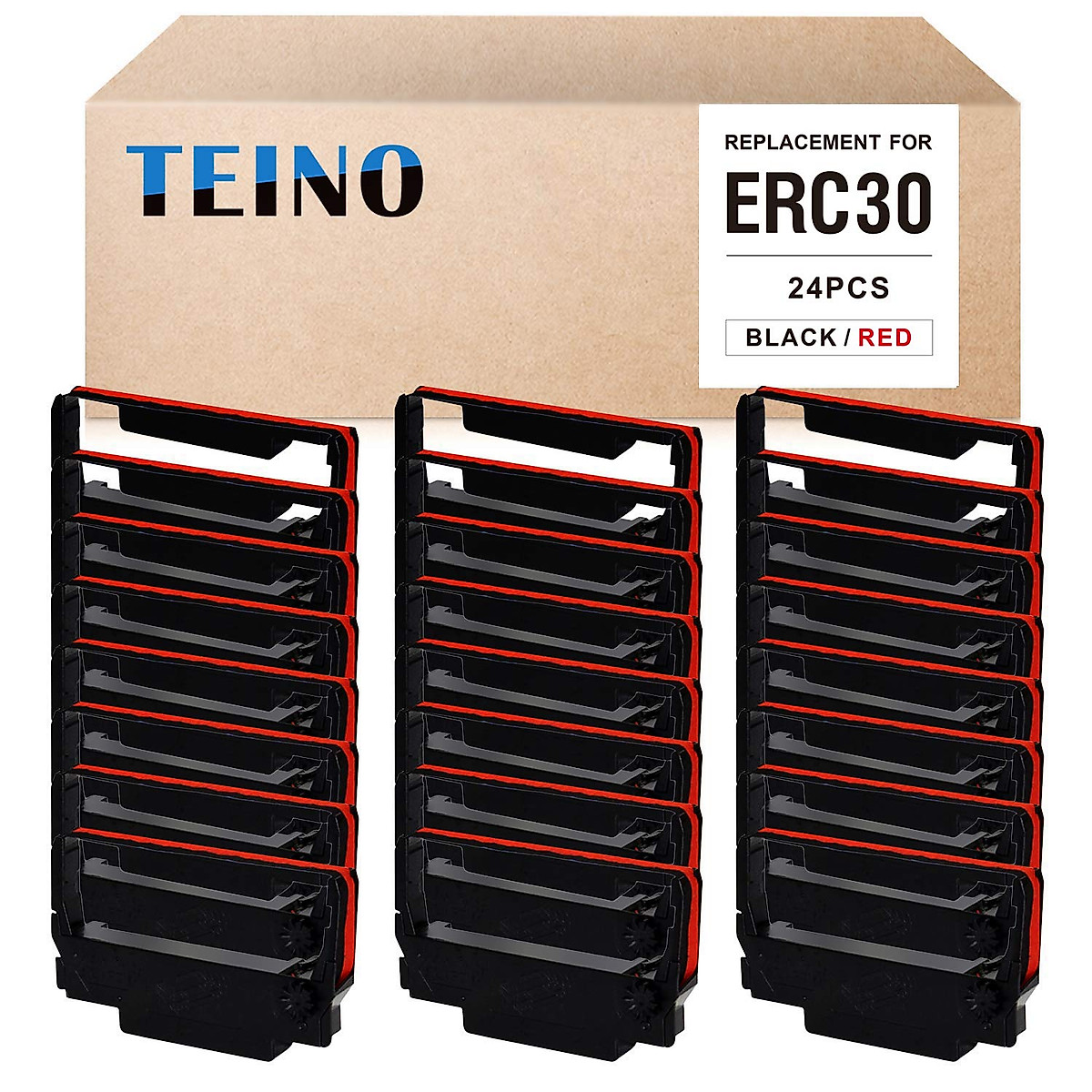 TEINO 24 Pack ERC30 ERC-30 ERC 30 34 38 B/R Compatible Ribbon Cartridge for use in ERC30 ERC34 ERC38 NK506 Printer (Black Red)