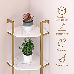 Dosker Corner Shelf White Wall Mounted Bookshelf, 6 Tier Plant Stand and Display Shelf for Living Room,Wall Corner Bookshelf Multi Storage Organizer Ladder Style Shelving Unit with Marble Accents