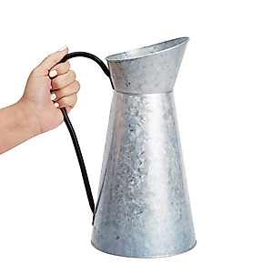 Juvale Rustic-Style Galvanized Vase with Handle, Metal Flower Vase for Farmhouse-Style Home Decor, Table Centerpieces, & Decorative Flowers Arrangements - Vase 12 Inch Tall - Metal Pitcher Vase