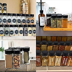 CUCUMI 36pcs 4oz Glass Spice Jars with Labels Spice Containers Square Spcie Bottles with Black Caps, 1pcs Silicone Collapsible Funnel 203pcs Waterproof Labels 1pcs Test Tube Brush 1 Chalk Marker