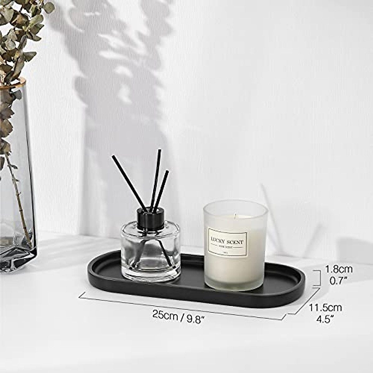 Luxspire Bathroom Vanity Tray, Handmade Resin Kitchen Sink Tray, Oval Toilet Tank Tray, Bathroom Countertop Organizer Tray for Jewelry/Perfume/Soap Dispenser/Hand Towel - 9.8 Inch, Matte Black