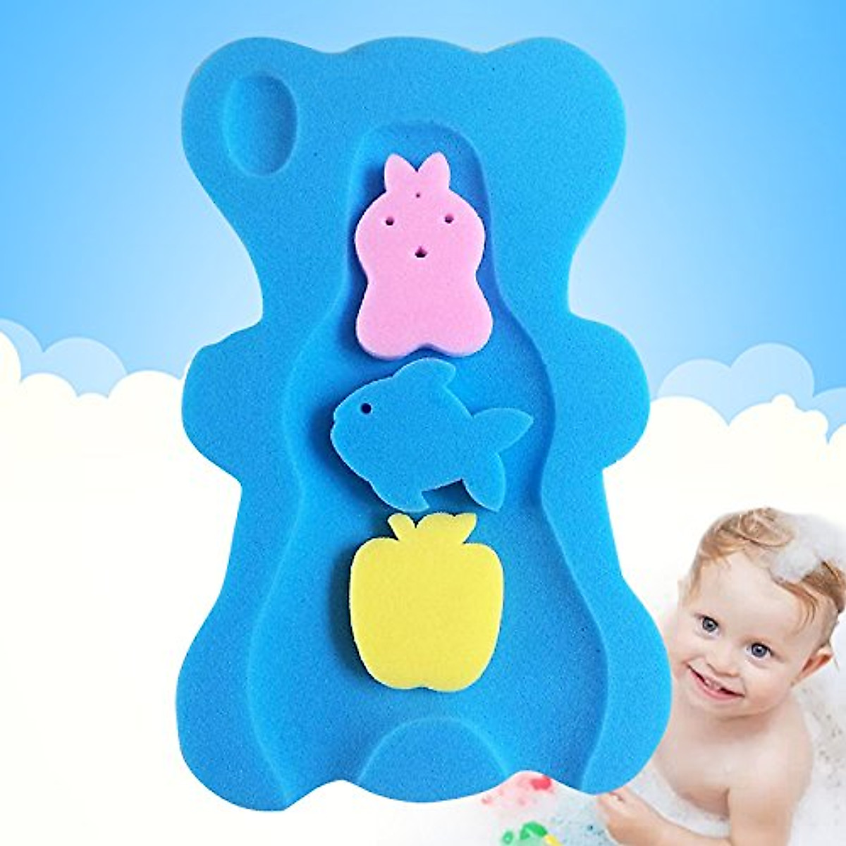 NEAGLORY Baby Infant Bath Sponge Baby Bath Mat Newborn Cushion, Blue