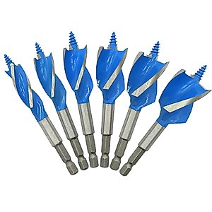 GMTOOLS Auger Drill Bit Set for Wood, ‎1/2", 5/8", 3/4", 7/8", 1" and 1-1/8" Inch Size, 6-Piece Impact Wood Drill Bit with Hex Shank Quick Change for Hardwood and Softwood, Plastic, etc