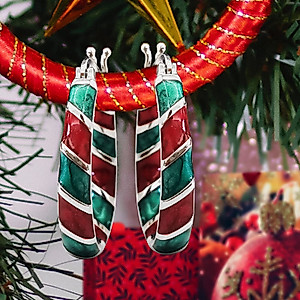 Christmas Hoop Earrings for Women Enamel Holiday Xmas Ornament Loop Earring Charm Jewelry Gift