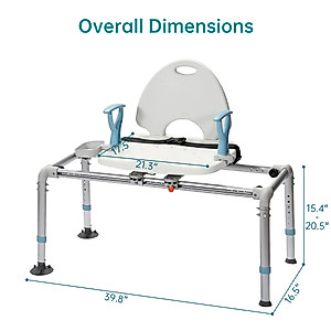 ELENKER Heavy Duty Sliding Shower Chair with Swivel Seat, Rotating Sliding Bathtub Transfer Bench and Bath Safety Seat with Non-Slip Suction Cup