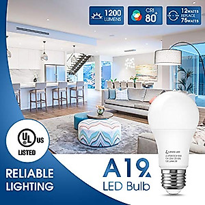 LOHAS A19 LED Light Bulb Dimmable, A19 LED Bulbs Daylight White 5000K, 12W 1200LM A19 Edison Bulb 75W Equivalent, E26 Standard Base LED Bulb Replacement, UL Listed, 4 Pack