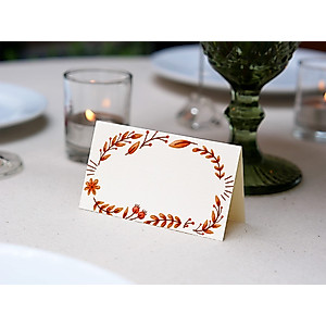 25 Thanksgiving Day Place Cards Tent Cards Seating (3.5 x 2 in), Fall Leaves Table Name Cards for Thanksgiving Party, Food Labels, Dinner Parties, Banquets, Baby Shower / YJZW008J