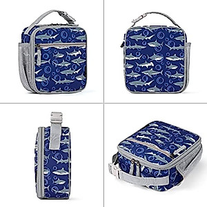 Choco Mocha Boys Lunch Box for School, Shark Lunch Bag for Kids Toddler, Dark Blue